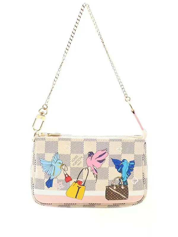 LOUIS VUITTON 2018 Damier Azur Christmas Birds Mini Pochette Accessoires Handbag - White