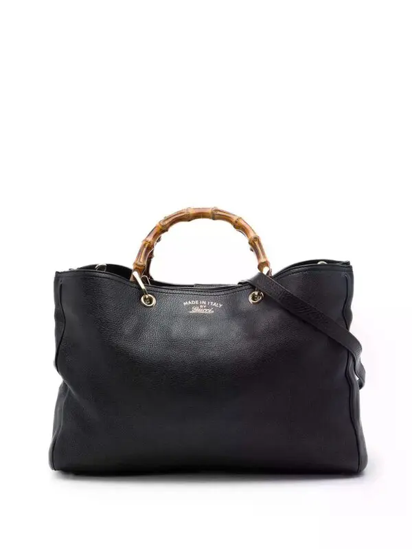 Gucci 2016-2026 Large Calfskin Bamboo Shopper Satchel - Black