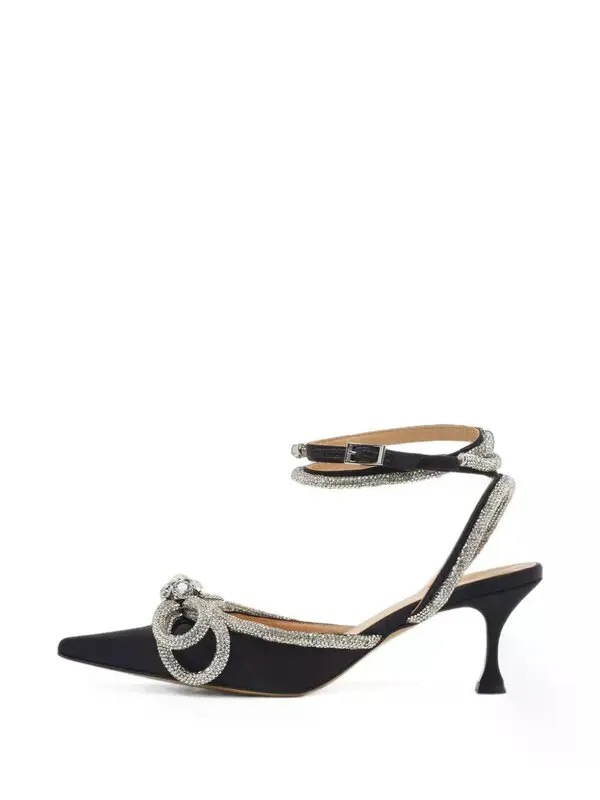 Mach & Mach Double Bow Ankle Strap Pumps With Crystal Embellishments