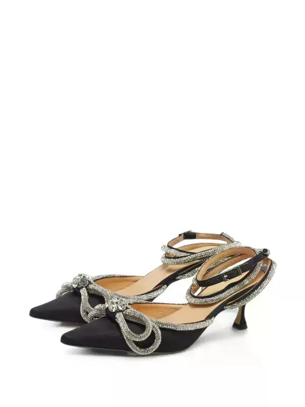 Mach & Mach Double Bow Ankle Strap Pumps With Crystal Embellishments
