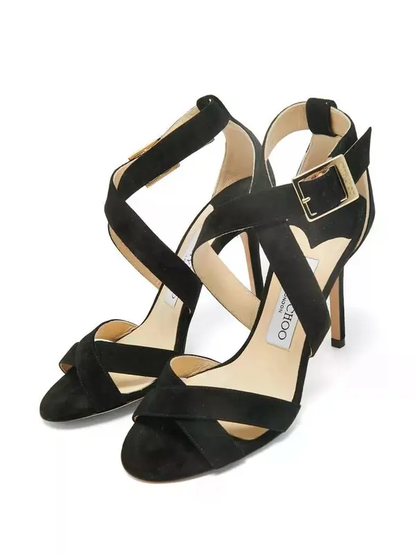 JIMMY CHOO Suede Crossover Ankle Strap Stiletto Sandals