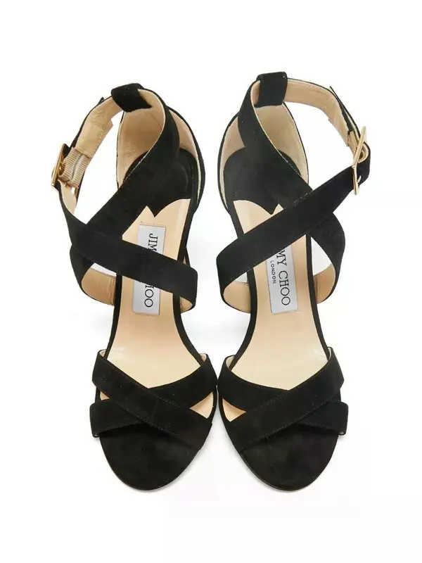 JIMMY CHOO Suede Crossover Ankle Strap Stiletto Sandals