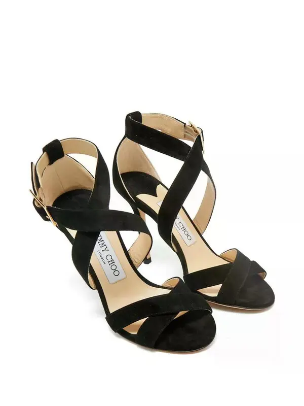 JIMMY CHOO Suede Crossover Ankle Strap Stiletto Sandals