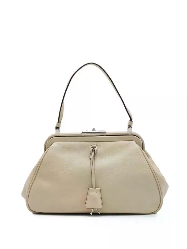 Prada Goatskin Madras Cerniera Frame Handbag - Neutrals