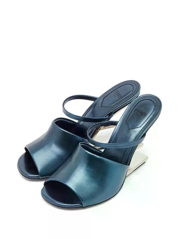 Fendi Metallic Open Toe Sculptural Heel Sandals - Blue