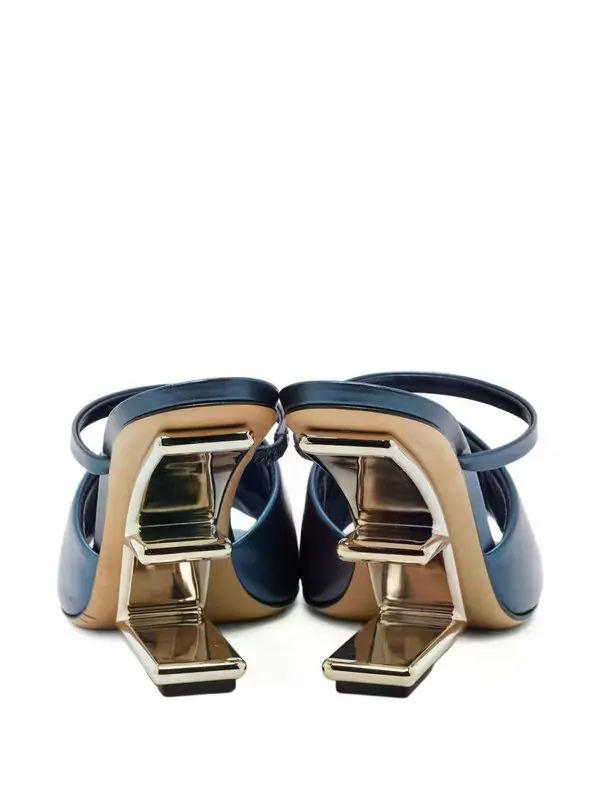 Fendi Metallic Open Toe Sculptural Heel Sandals - Blue