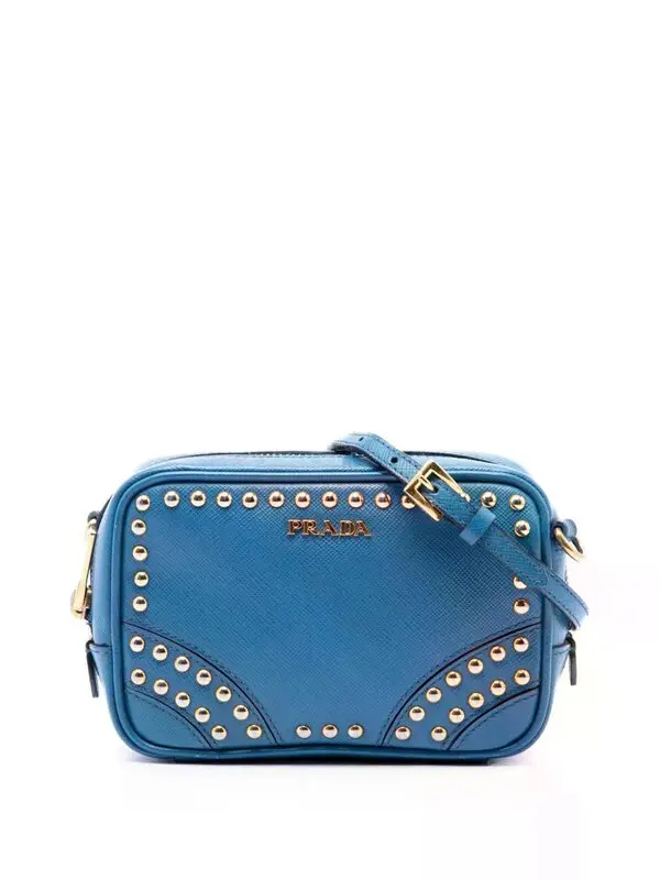 Prada 2010-2026 Studded Saffiano Camera Bag Crossbody Bag - Blue
