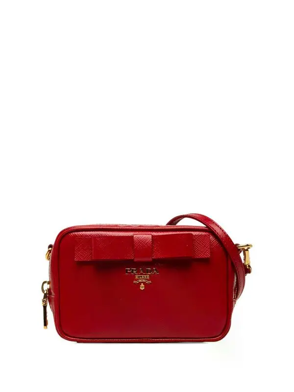 Prada Saffiano Vernice Bow Camera Bag Crossbody Bag - Red