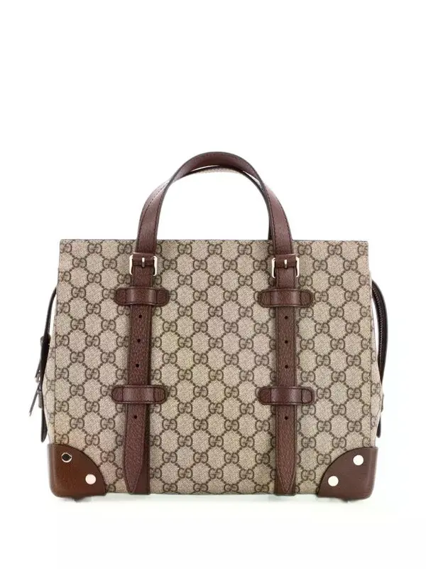 Gucci Gg Coated Canvas With Leather Medium Tote Bag - Brown
