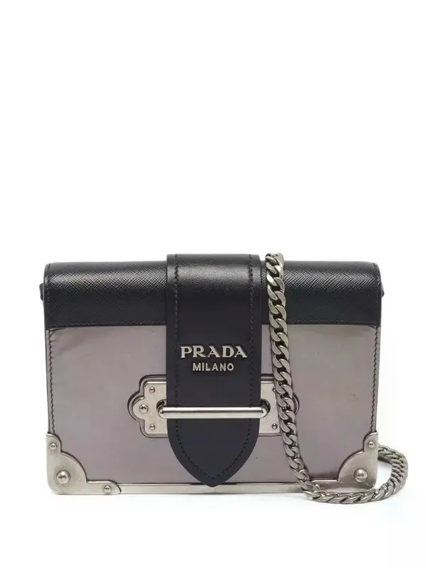 Prada Cahier Leather Clutch Bag - Grey