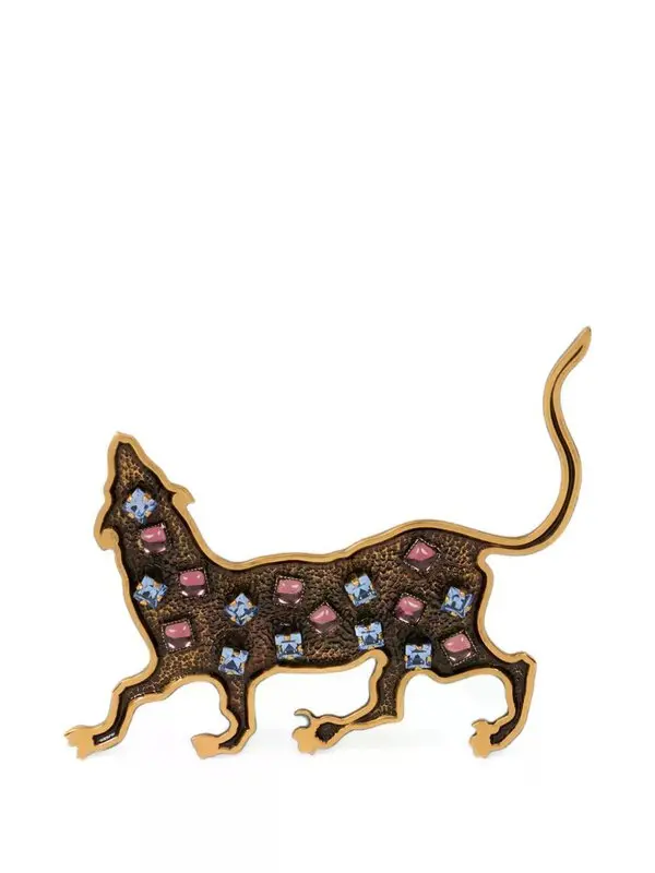 Etro Tiger Brooch With Coloured Rhinestones - Gold