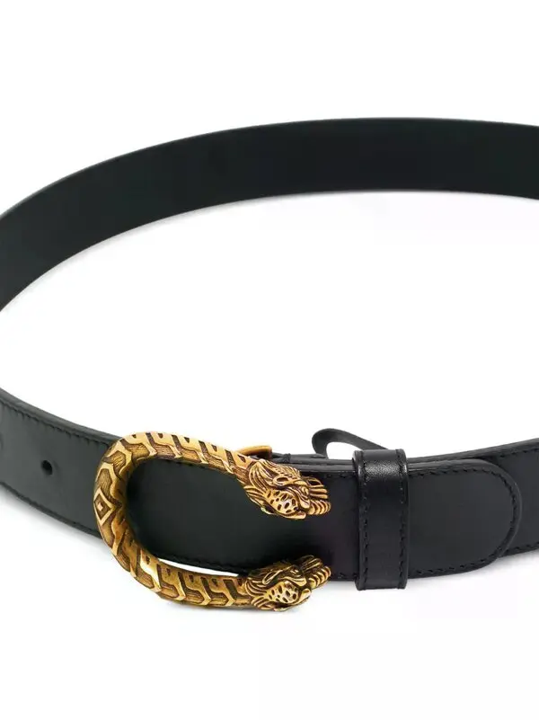 Gucci Dionysus Tiger Head Buckle Leather Belt - Black