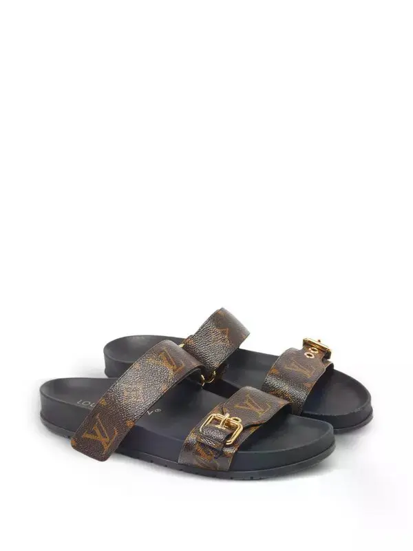 LOUIS VUITTON Monogram Canvas Slides With Gold-tone Buckle