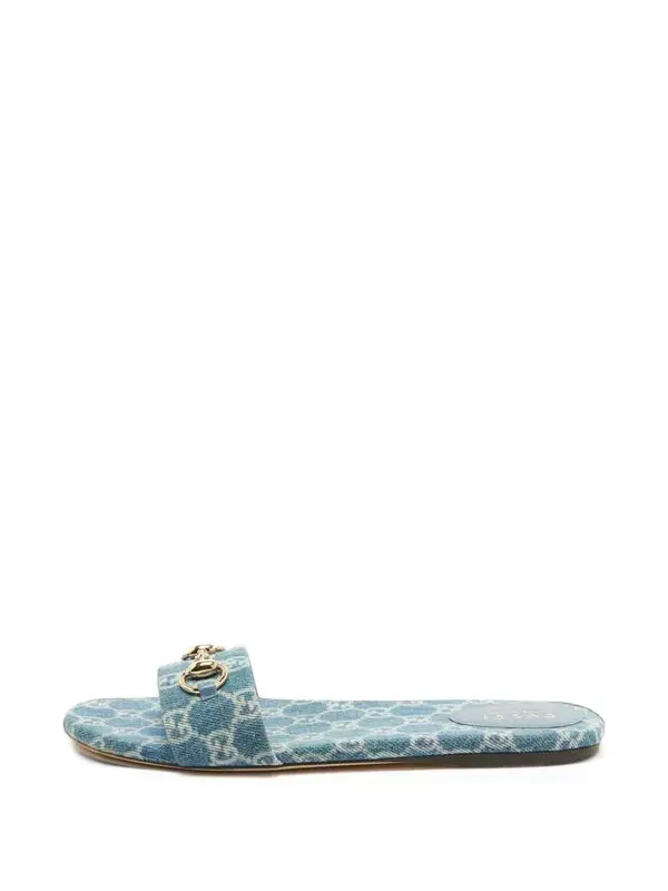 Gucci Gg Monogram Horsebit Slides - Blue