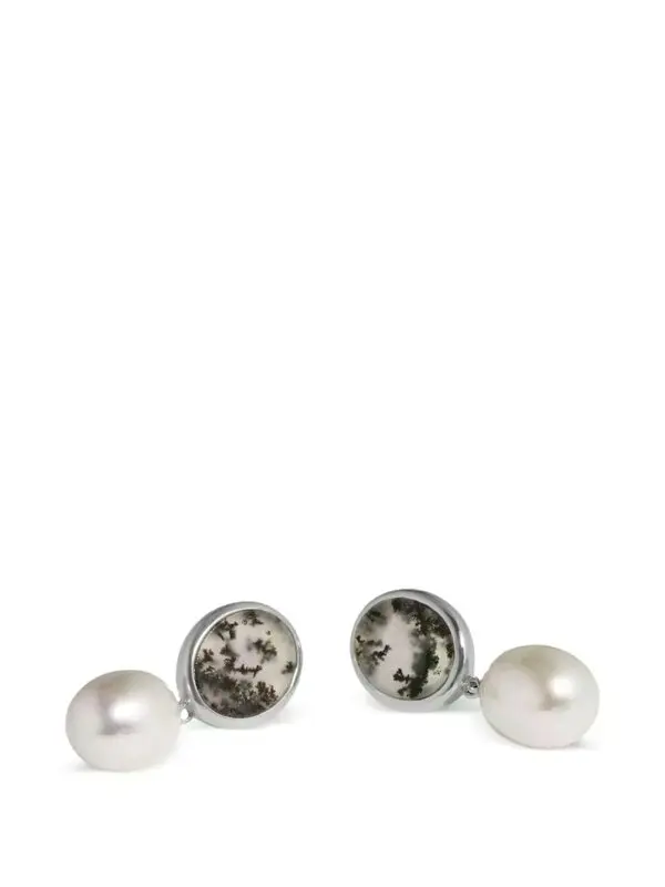 Completedworks Dendritic Agate Pearl Drop Earrings - Silver