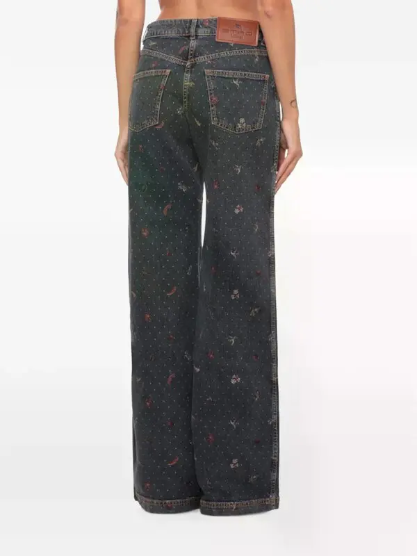 Etro Floral-embroidered Polka-dot Jeans