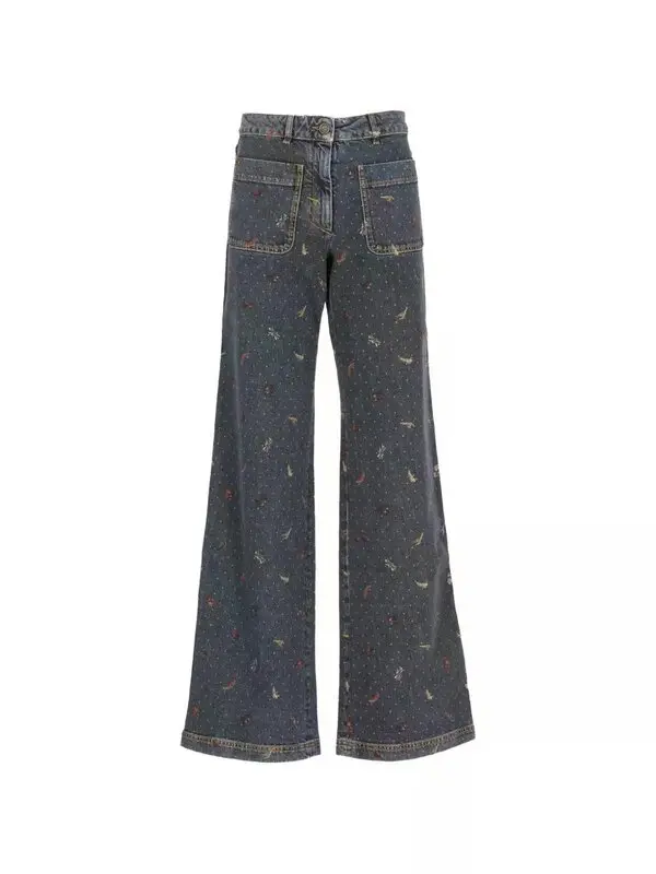 Etro Floral-embroidered Polka-dot Jeans