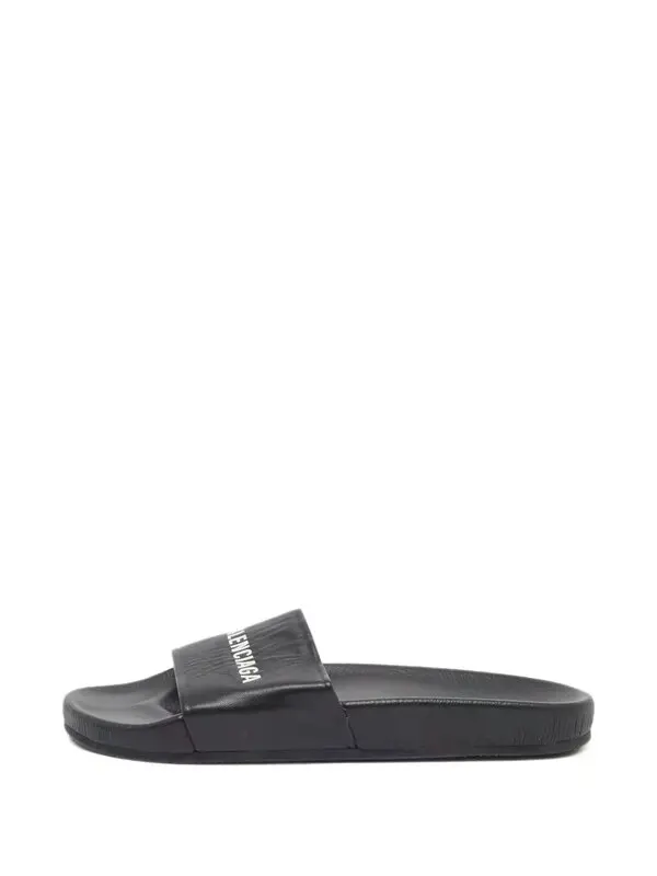 Balenciaga Logo-print Leather Slide Sandals - Black