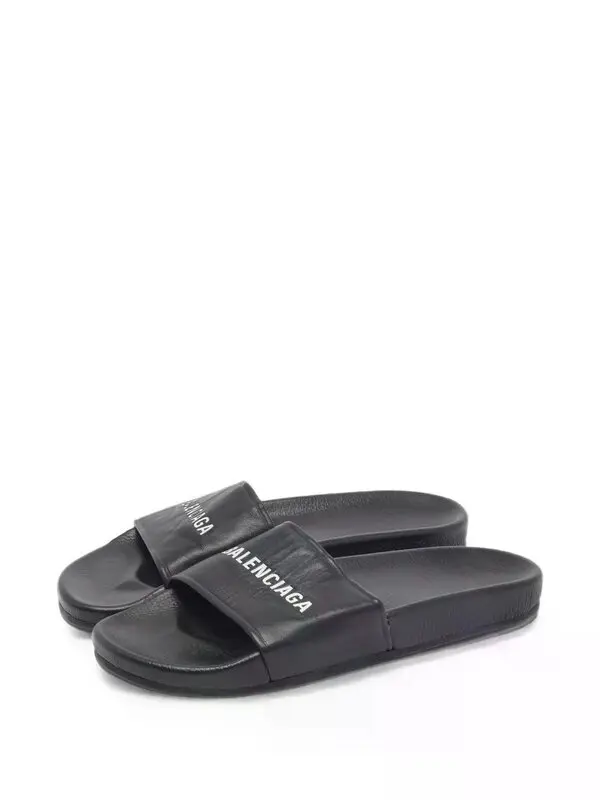 Balenciaga Logo-print Leather Slide Sandals