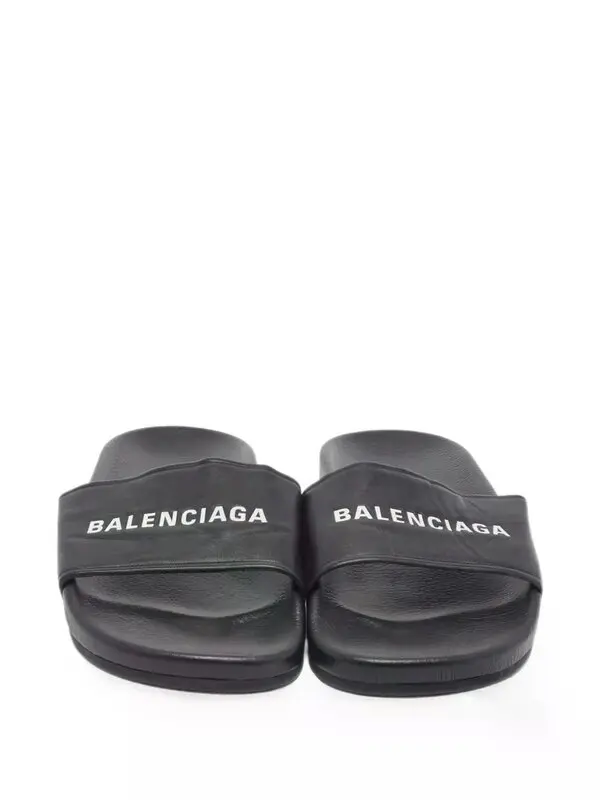 Balenciaga Logo-print Leather Slide Sandals
