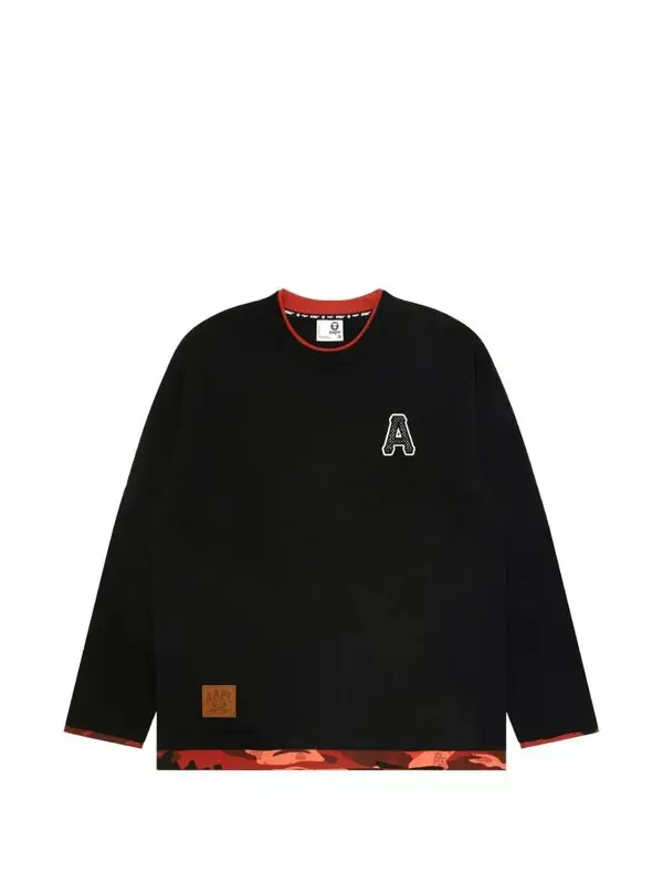 AAPE BY *A BATHING APE Embroidered Layered-hem T-shirt - Black