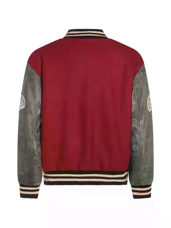 FOUND Crimson Letterman Patch-detail Leather-sleeve Jacket - Red