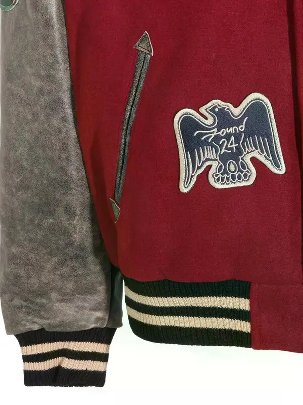 FOUND Crimson Letterman Patch-detail Leather-sleeve Jacket