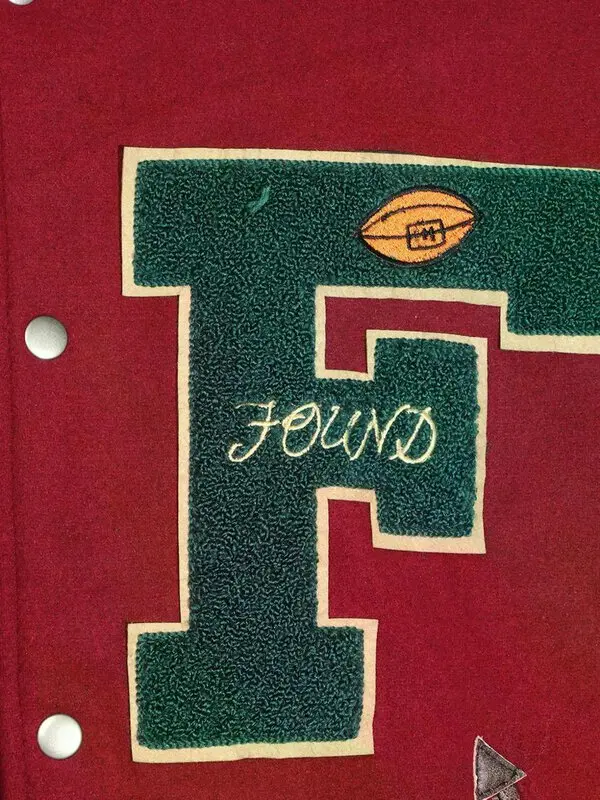FOUND Crimson Letterman Patch-detail Leather-sleeve Jacket