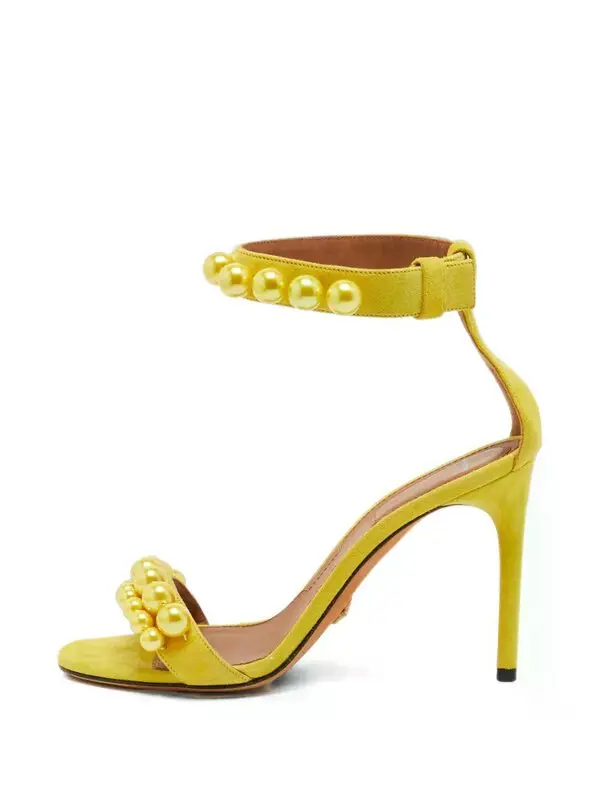 Alaïa Suede Embellished Ankle Strap Stiletto Sandals - Yellow