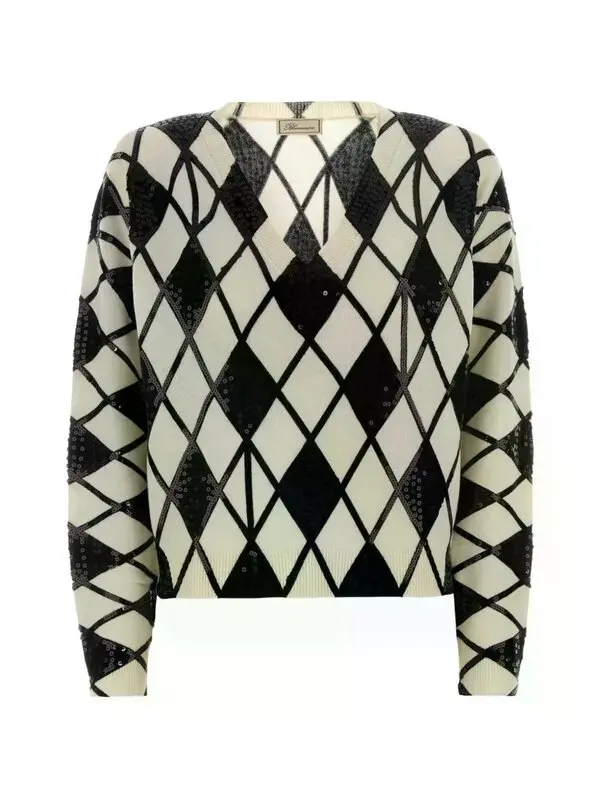 Blumarine Sequin-embellished Argyle Sweater - White