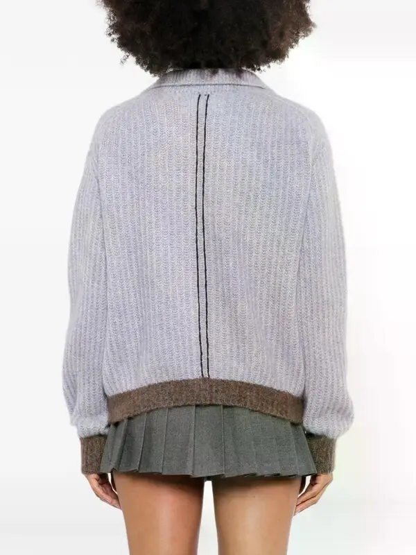 CUDDLEUP Ribbed-knit Contrast-trim V-neck Long Sleeve Top