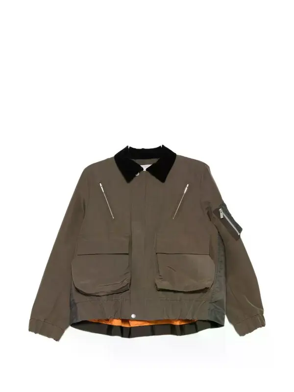 Sacai Velvet-collar Zip-up Jacket - Brown