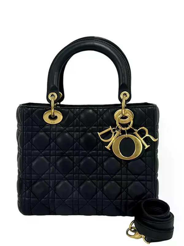 Dior 2010-2026 Medium Lambskin Cannage Lady Satchel - Black