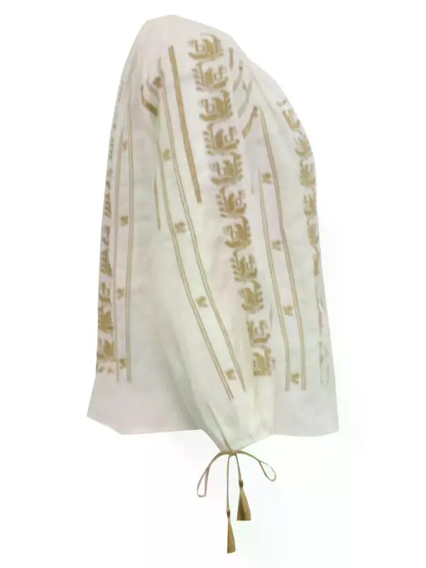 NILI LOTAN Embroidered Tassel-tie Blouse