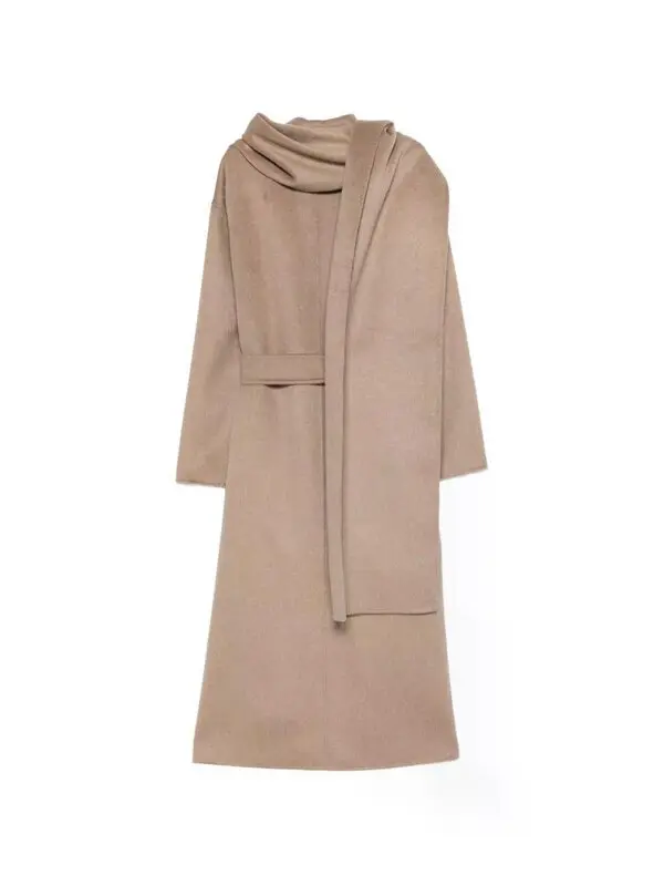 Max Mara Belted Coat With Integrated Scarf