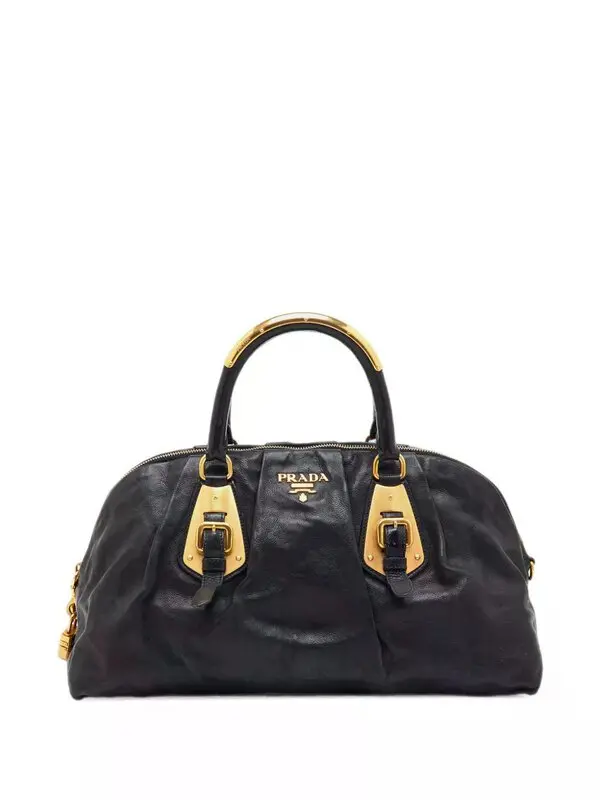 Prada Calf Leather Bauletto Satchel Bag - Black