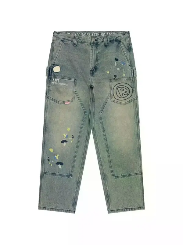 AAPE BY *A BATHING APE Embroidered Denim Cargo Pants - Blue