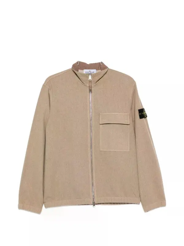 Stone Island Logo Patch Zip-up Jacket - Neutrals