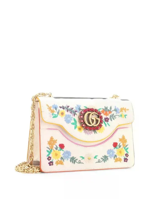 Gucci Linea Ricami Embroidered Canvas Small Shoulder Bag