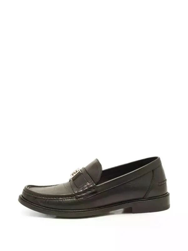 Fendi Leather Ff Plaque Penny Loafers