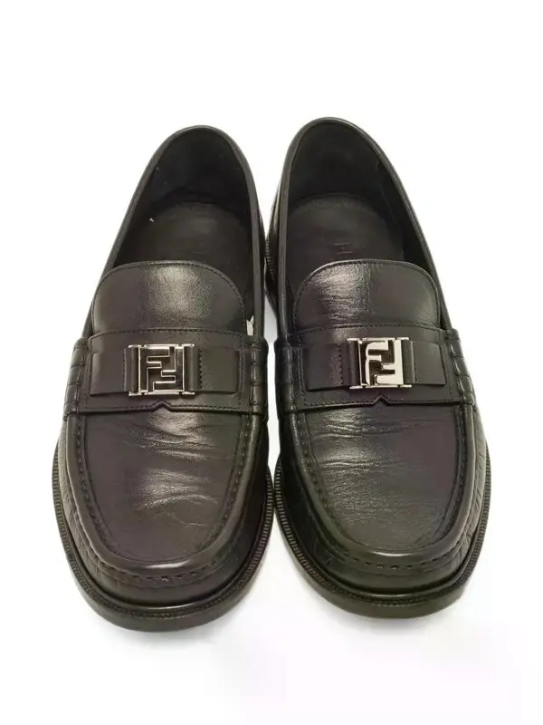 Fendi Leather Ff Plaque Penny Loafers