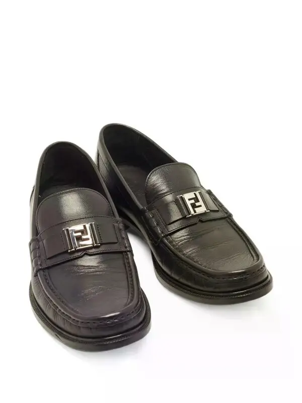 Fendi Leather Ff Plaque Penny Loafers