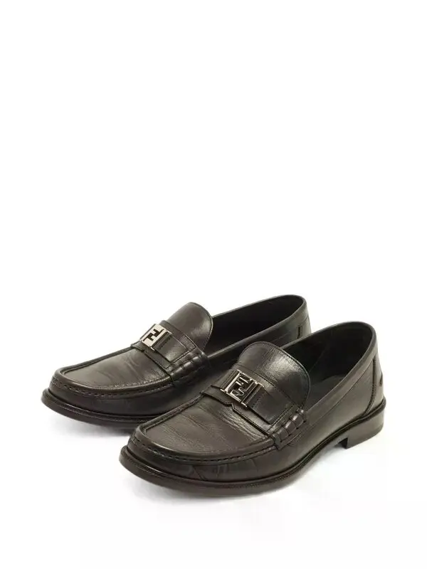 Fendi Leather Ff Plaque Penny Loafers