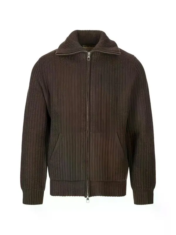 MONTECORE Dark Ribbed Knit Zip-up Cardigan