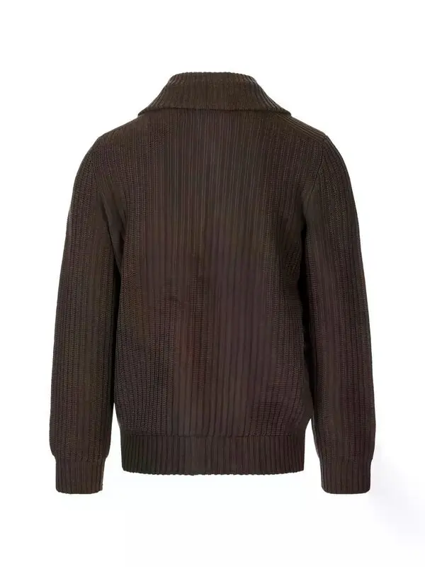MONTECORE Dark Ribbed Knit Zip-up Cardigan