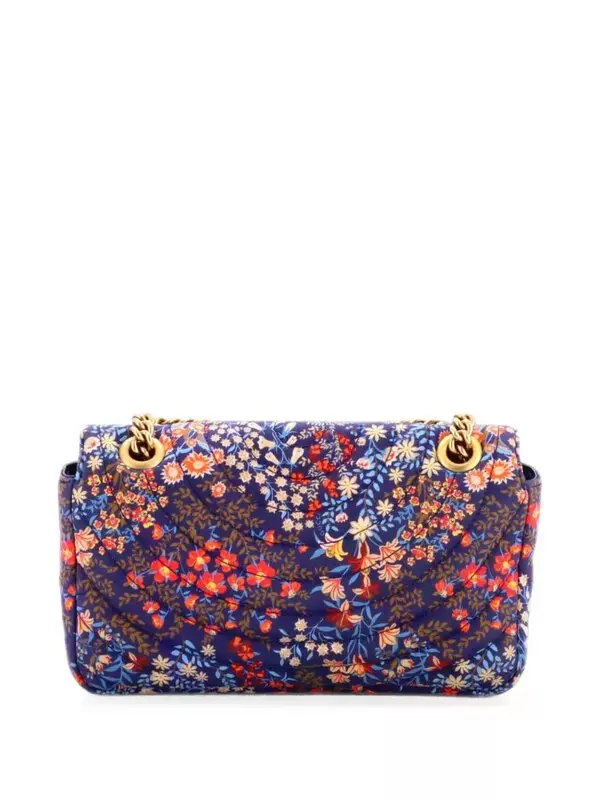 Gucci Gg Marmont Flap Bag Floral Print Cotton Small Shoulder Bag - Blue
