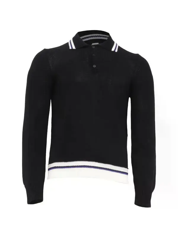 FERRAGAMO Knitted Long-sleeve Polo Shirt - Black