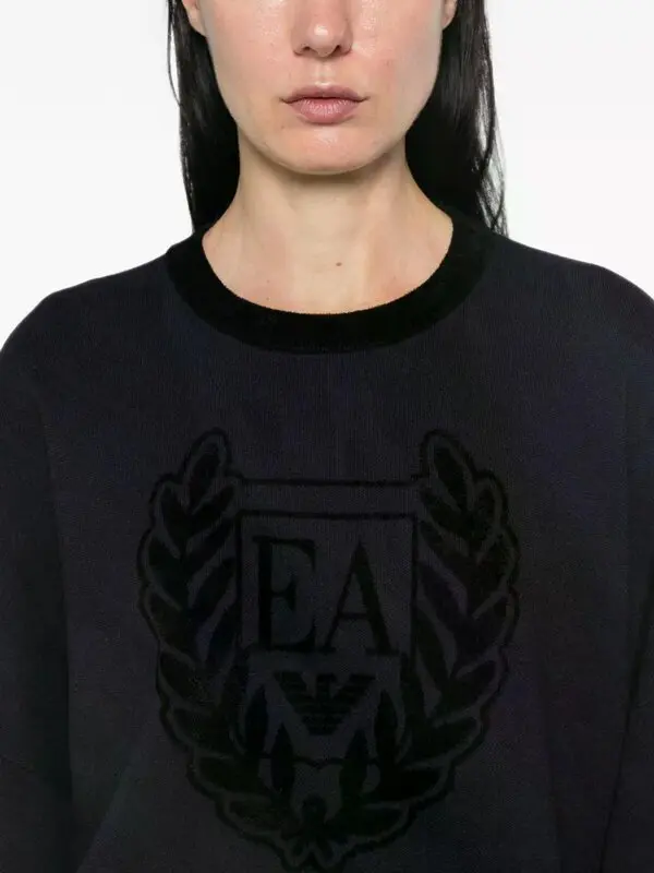 Emporio Armani Logo Embroidered Panelled Crew Neck Sweater