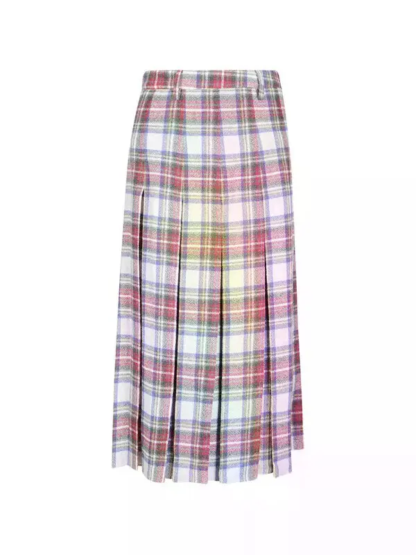 MAISON MARGIELA Plaid Pleated Midi Skirt - White