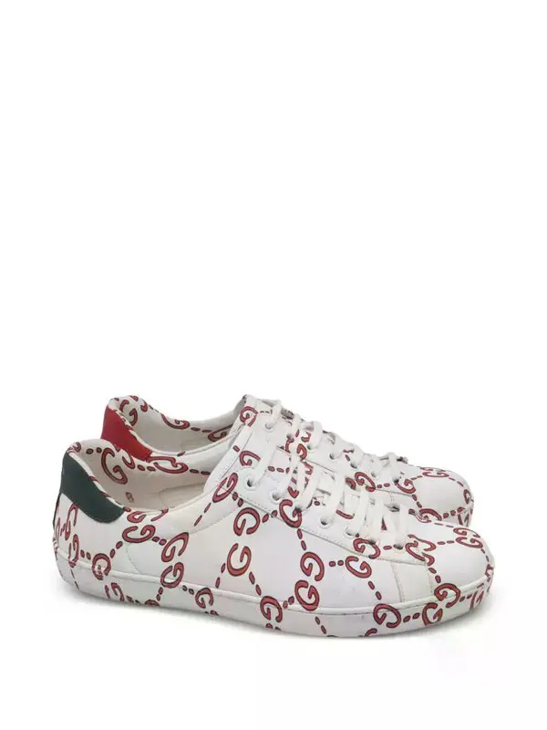Gucci Ace Gg Print Leather Lace-up Sneakers - White